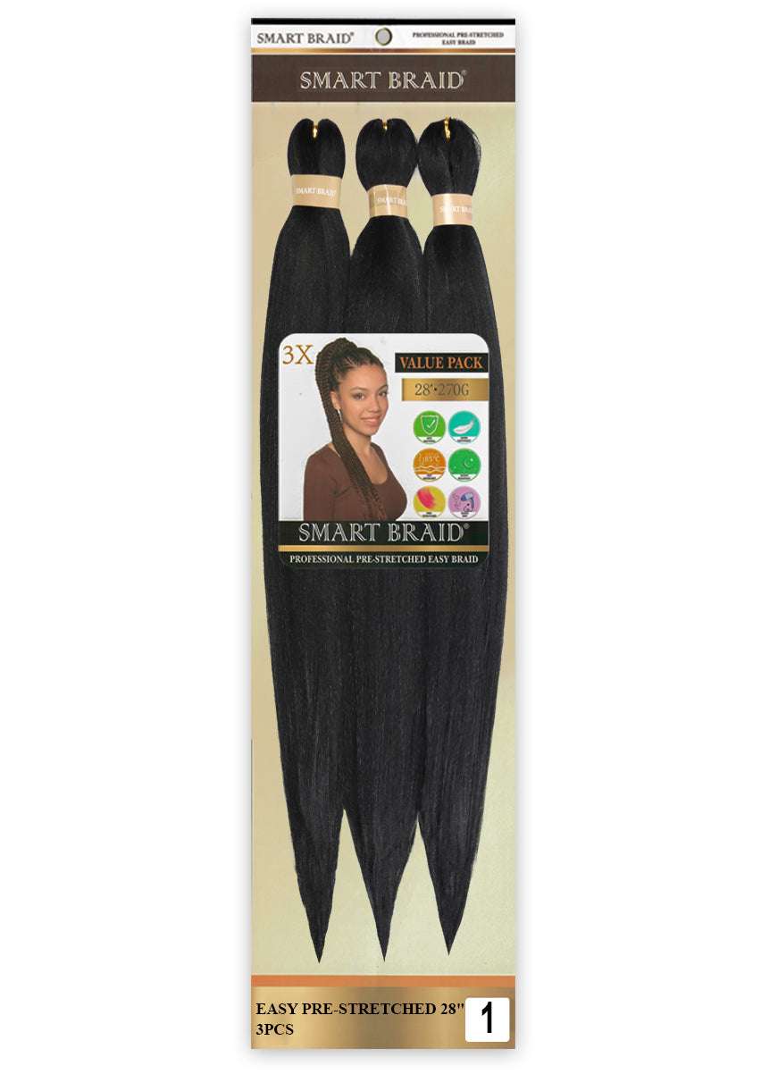 Smart Braid Pre-Stretched Braiding Hair 28" – 3X Pack – Shaba Cosmetics