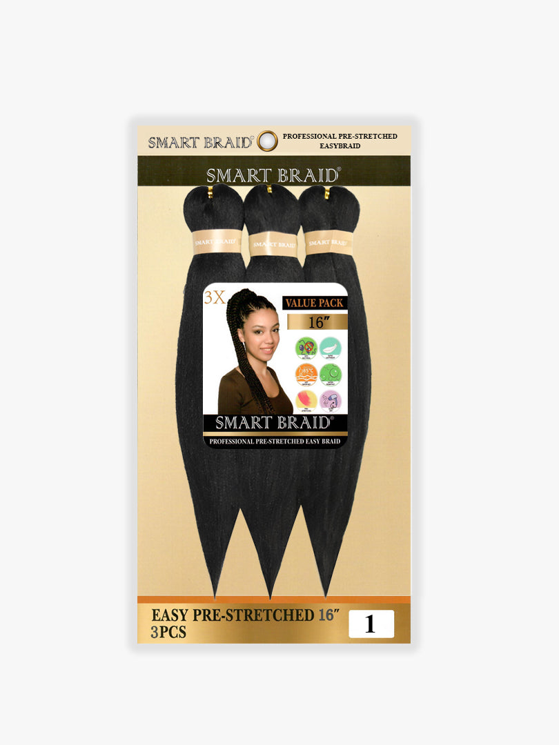 Smart Braid Pre-Stretched Braiding Hair 16" – 3X Pack – Shaba Cosmetics